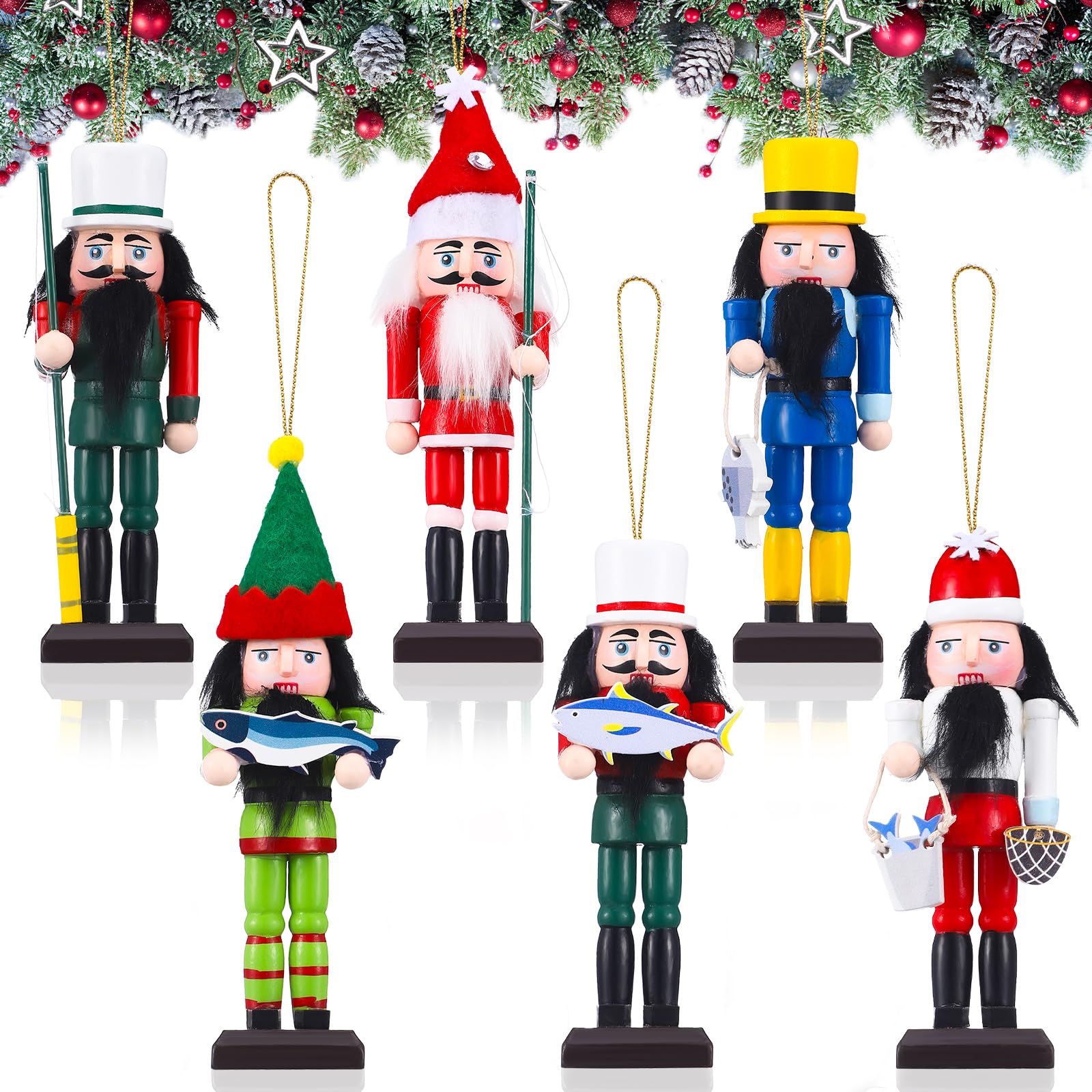 Amazon.com: Cinnvoice 6 Pcs 5 Inch Christmas Wooden Nutcracker Ornament ...