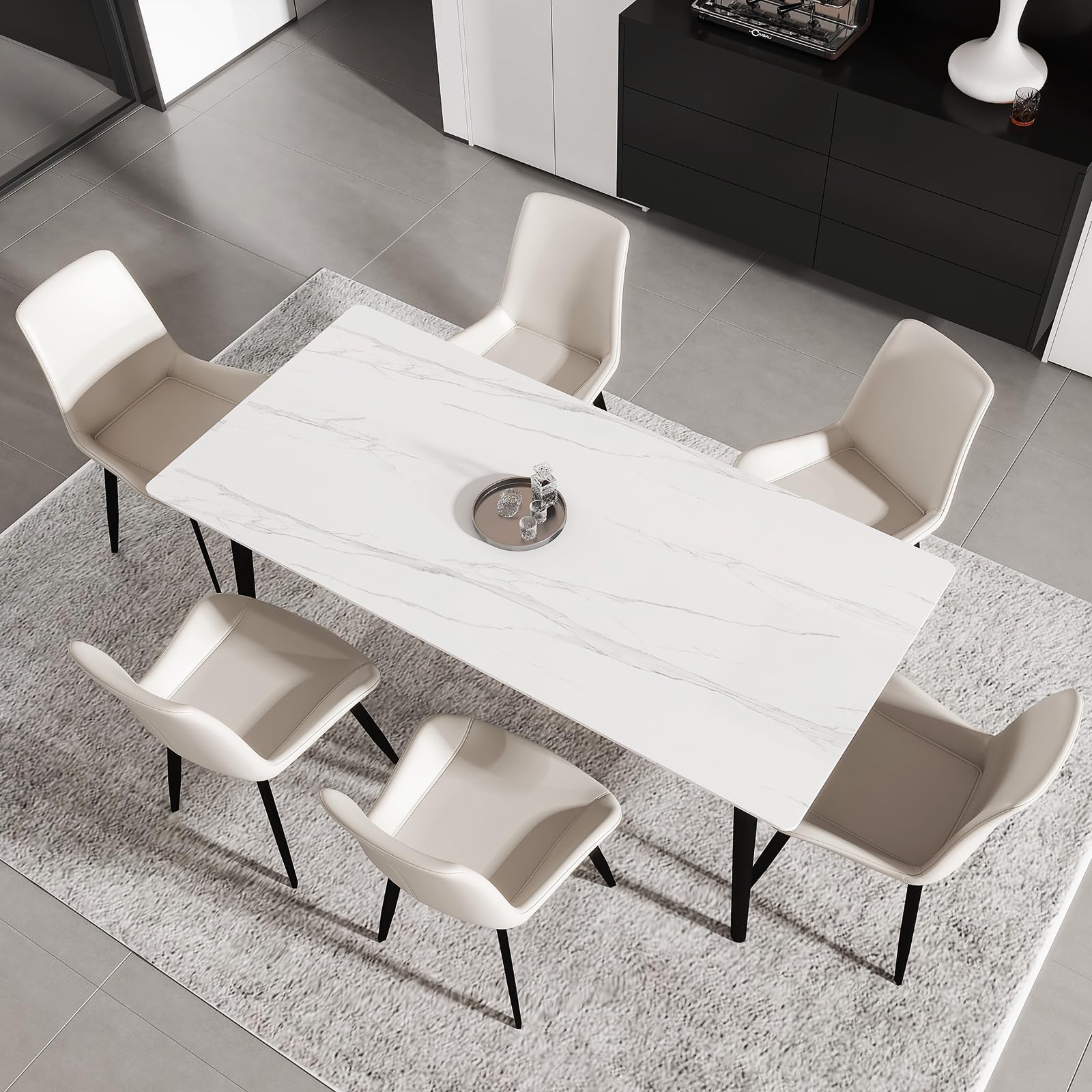 Amazon.com: Wisfor Sintered Stone Dining Table: 47.2x27.5 Inch White ...