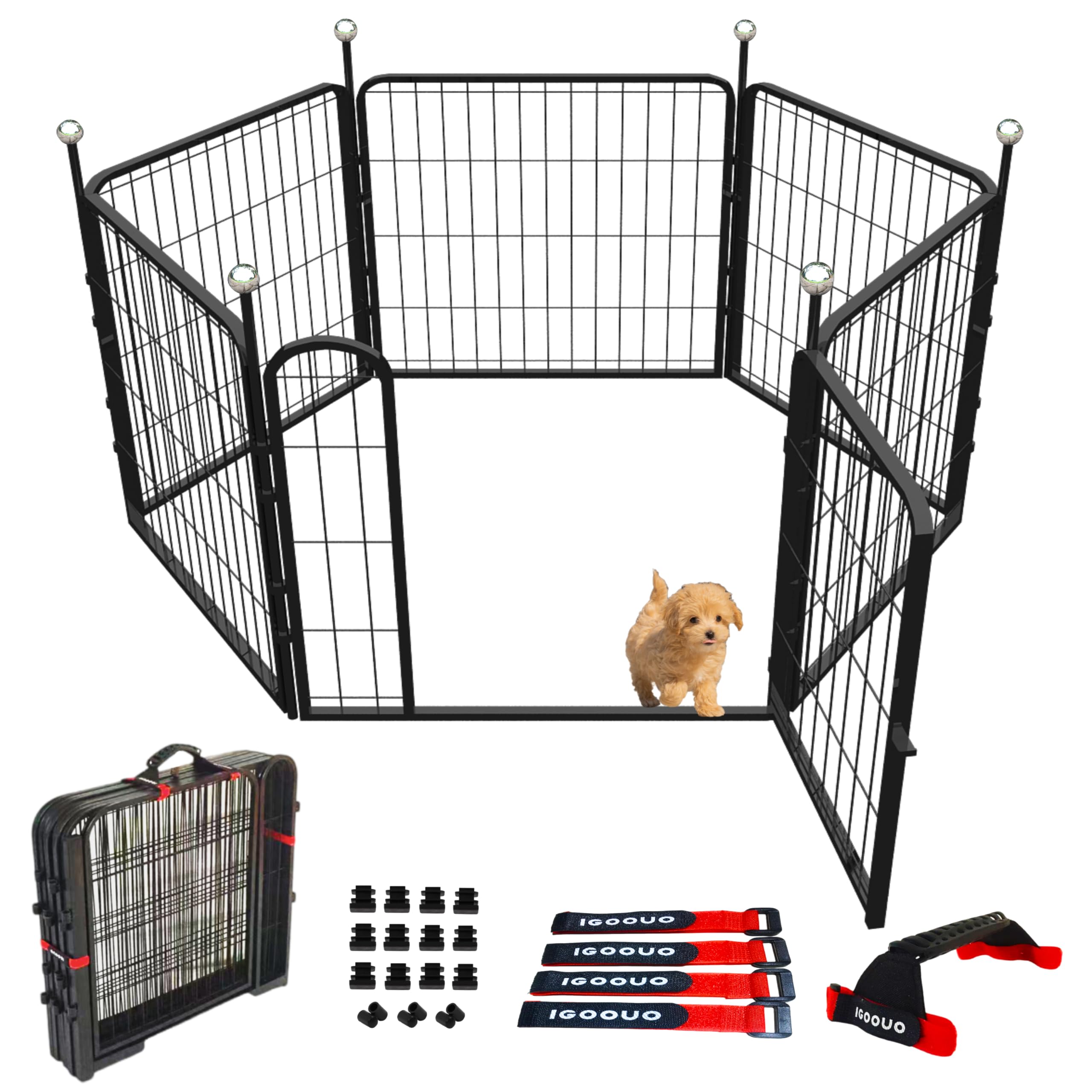 Dog Play Pen Indoor/Outdoor,24'' Puppy playpen with Easy-Carry Straps,6 ...