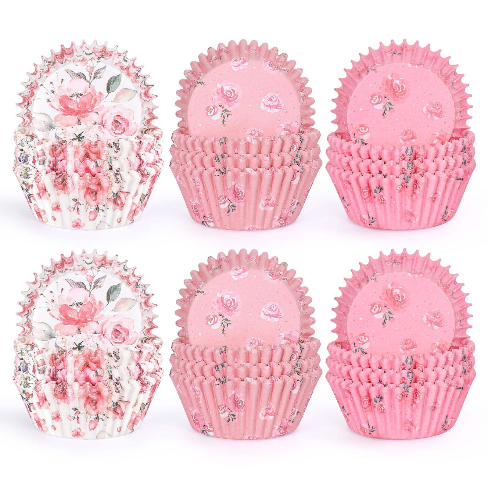 Amazon.com: Whaline 600Pcs Floral Cupcake Liners Rose Pink Cupcake ...
