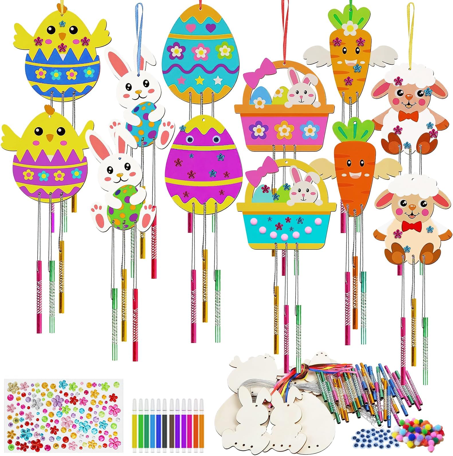 Amazon.com: Wenqik 12 Sets Easter Wind Chimes Craft for Kids DIY ...