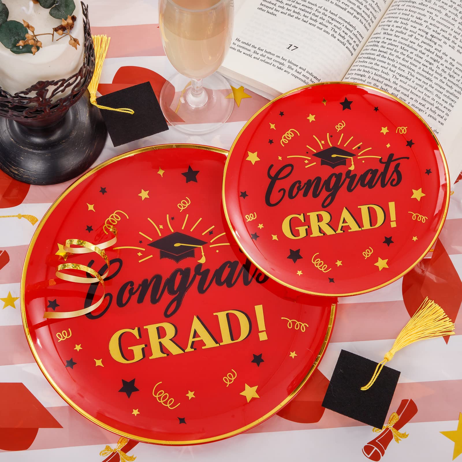 Snapklik.com : 100PCS Graduation Party Plates Gold Plastic Disposable ...