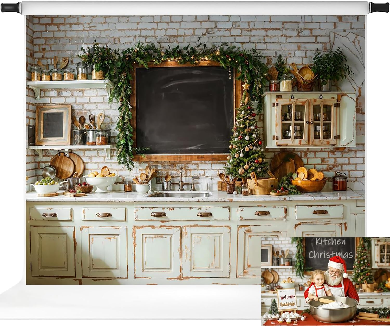 Amazon.com : Christmas Kitchen Backdrop Kate Christmas Backdrops White ...