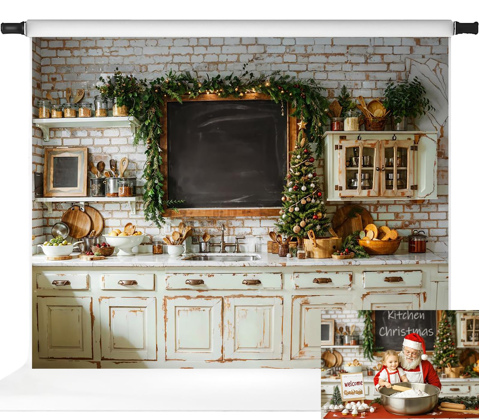 Amazon.com : Christmas Kitchen Backdrop Kate Christmas Backdrops White ...