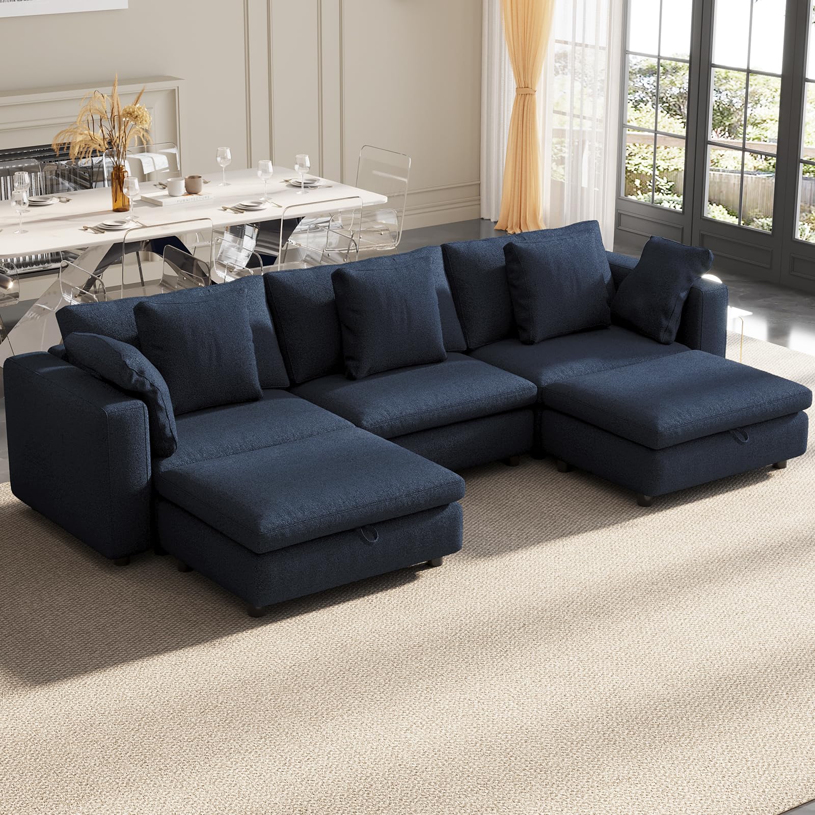 Modular Sectional Polyester Fabric Sofa Set, U Shaped Couch 5 Pieces ...
