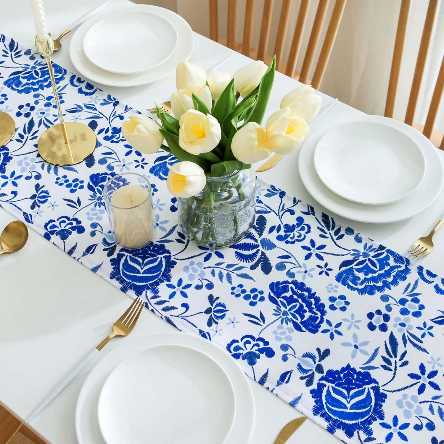 Amazon.com: Navy Blue Floral Table Runner 120 Inches Long , Rustic ...