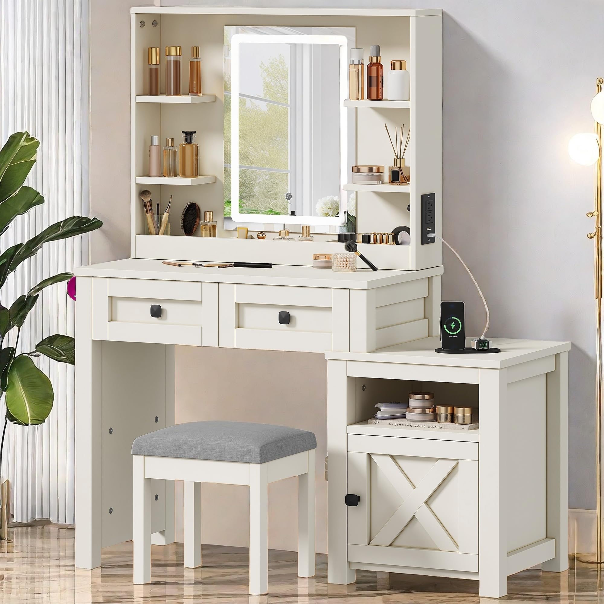 Amazon.com: YITAHOME Farmhouse Vanity Desk with Mirror and Lights ...
