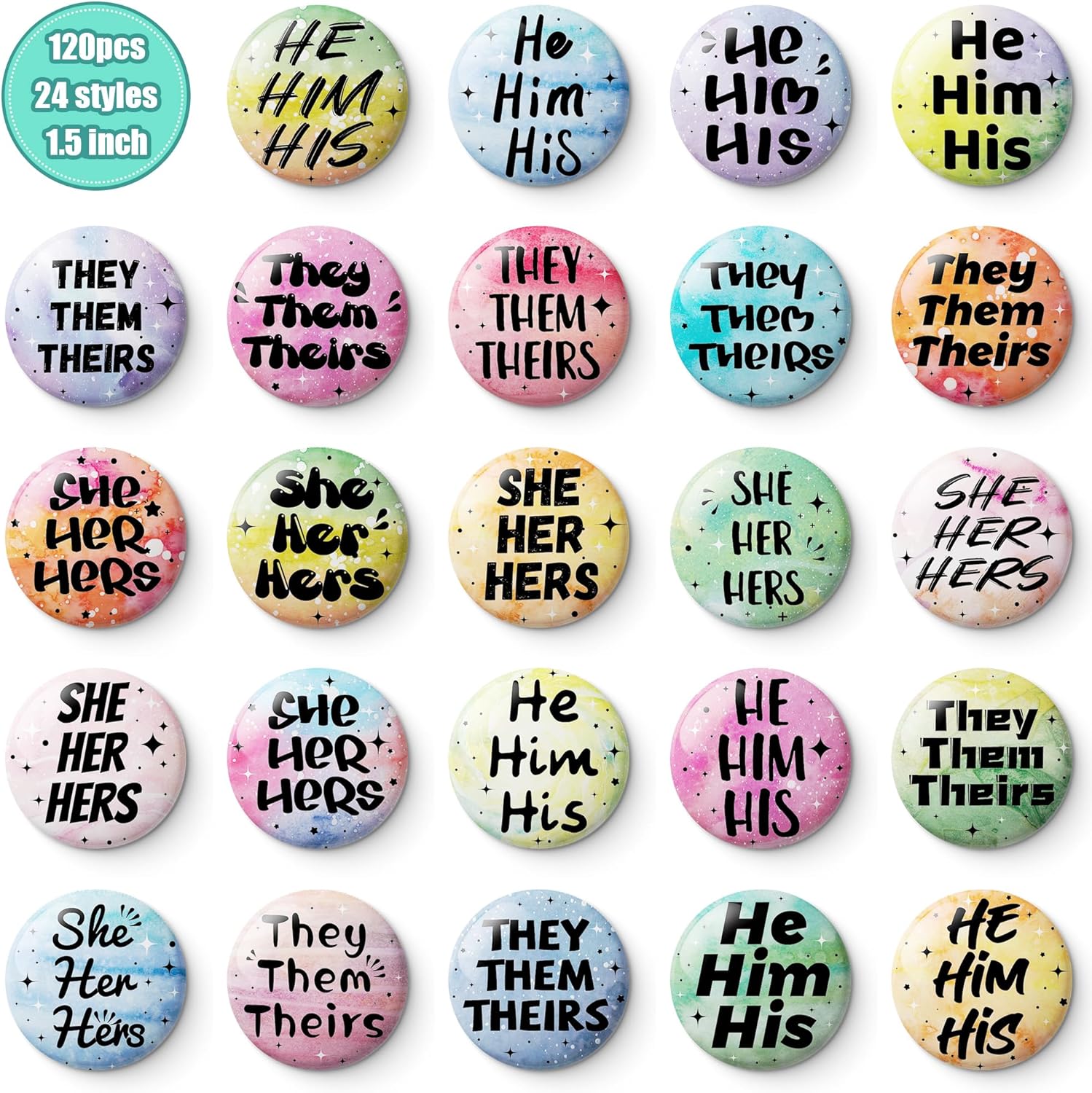 Amazon.com: 120 PCS 1.5 Inch Pronoun Badge Pins Buttons Gender Identity ...