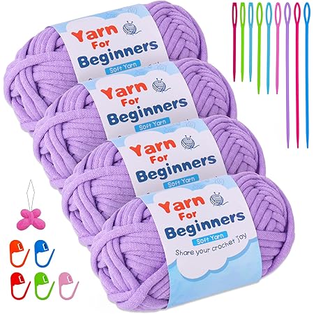 200g Light Purple Easy Yarn, Crochet Yarn for Beginner with Easy-to-See ...