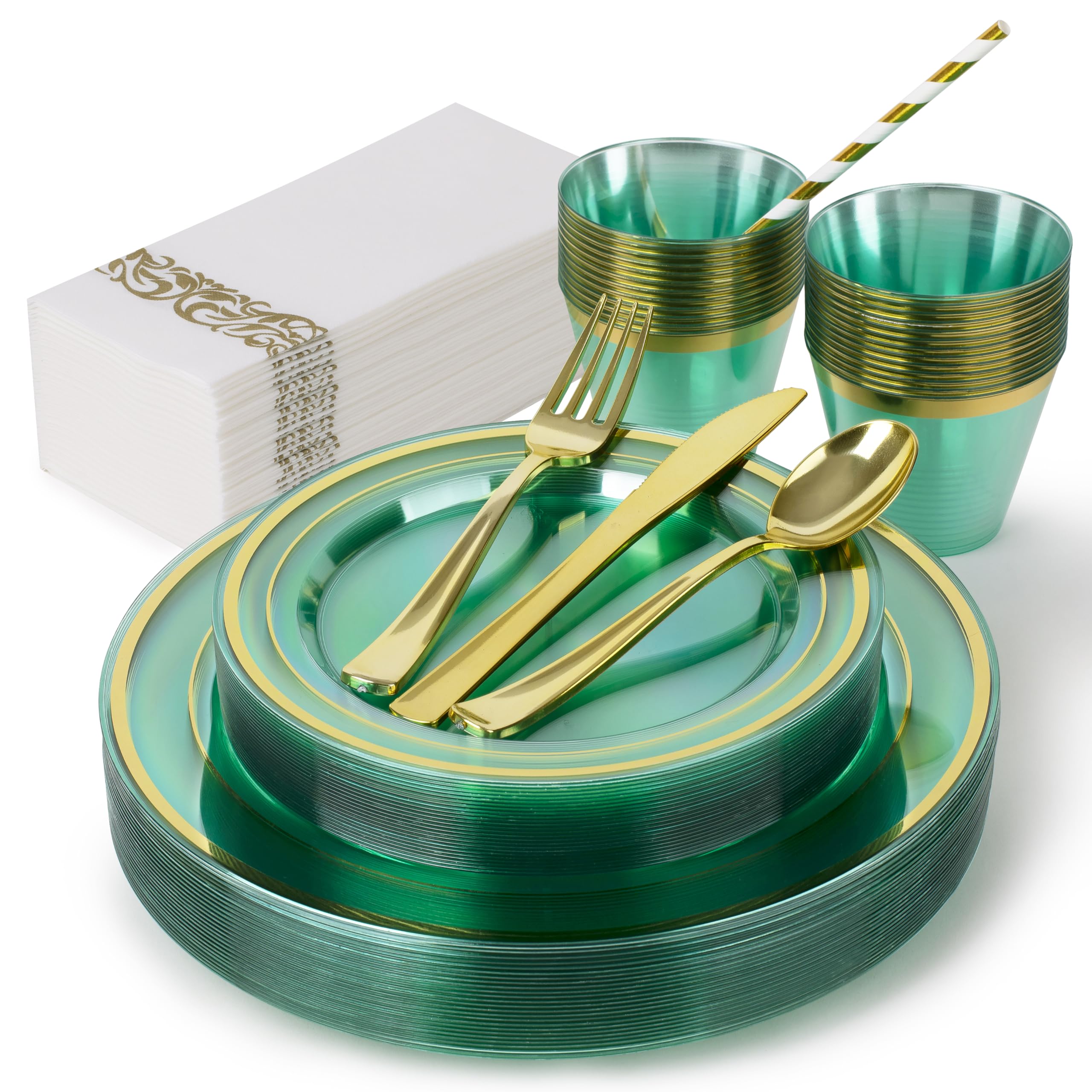 Amazon.com: PREM-QUAL Green Plates – Mint Dinnerware Set Includes 50 ...