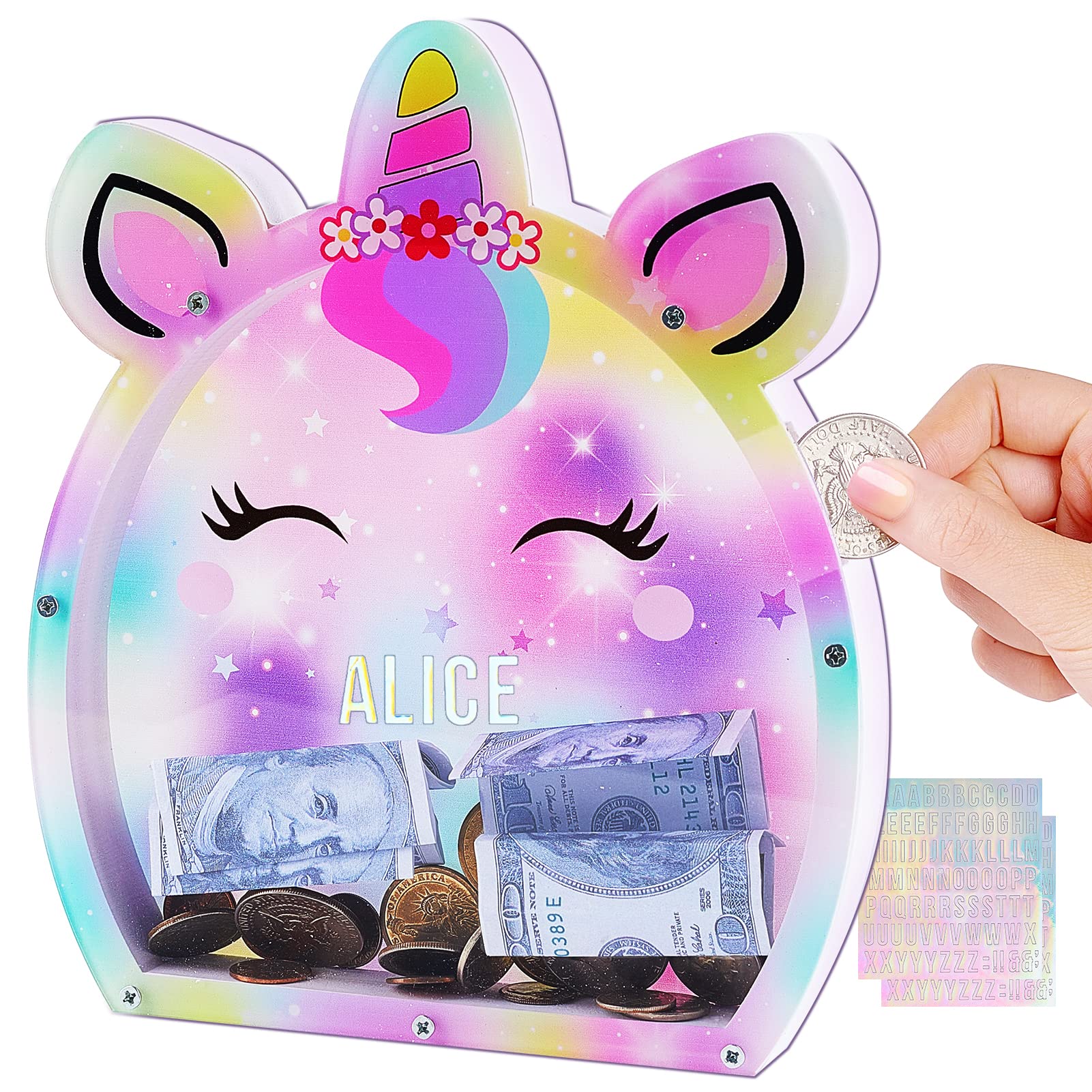 Amazon.com : Piggy Bank for Kids Girls Customize Name Coin Bank Unicorn ...