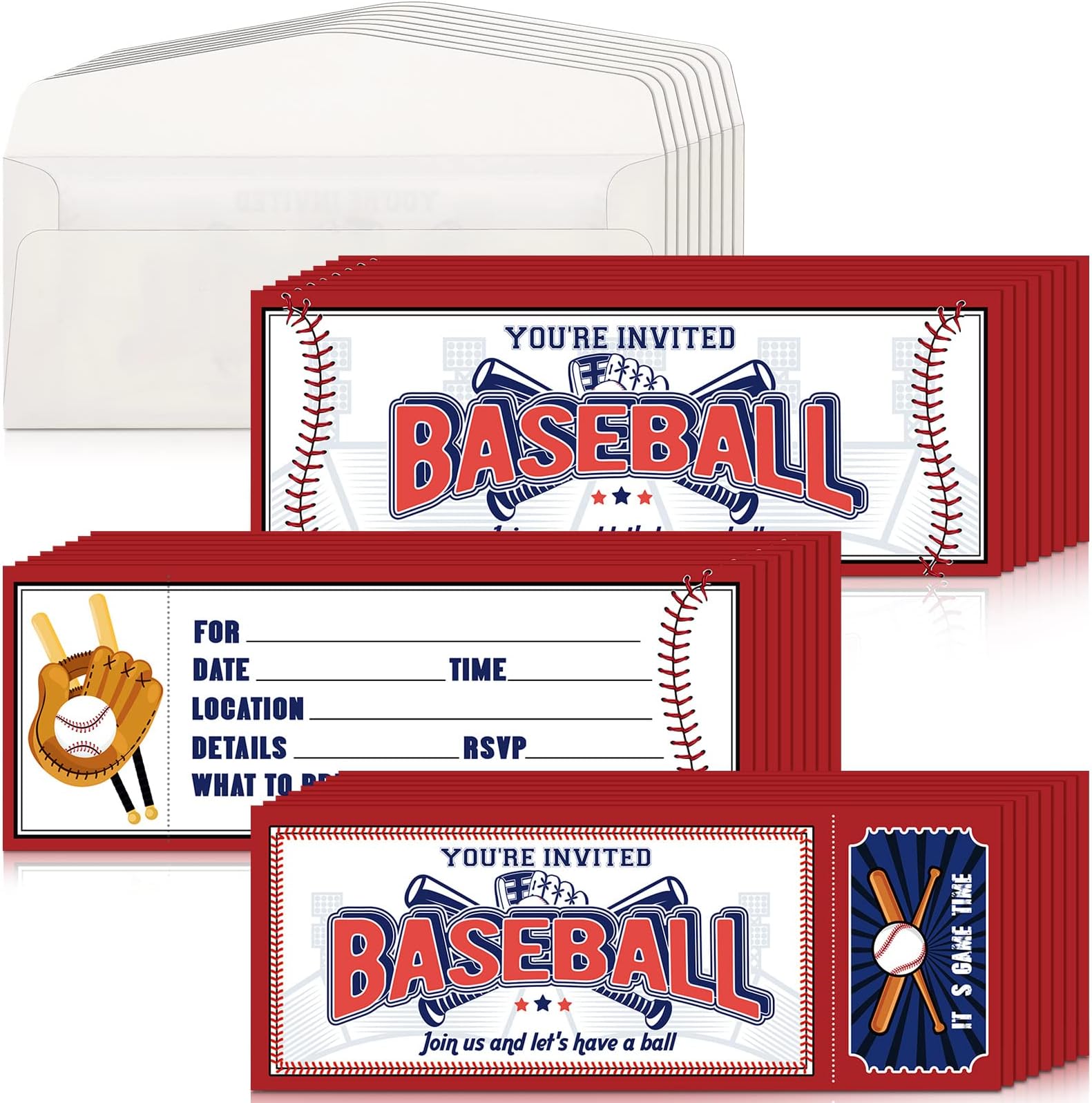 Amazon.com: Woanger 50 Pieces Baseball Birthday Invitations with ...