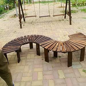 Outdoor Half Round Bench, Solid Wood Curved Benches, Semi Circle Wrap ...