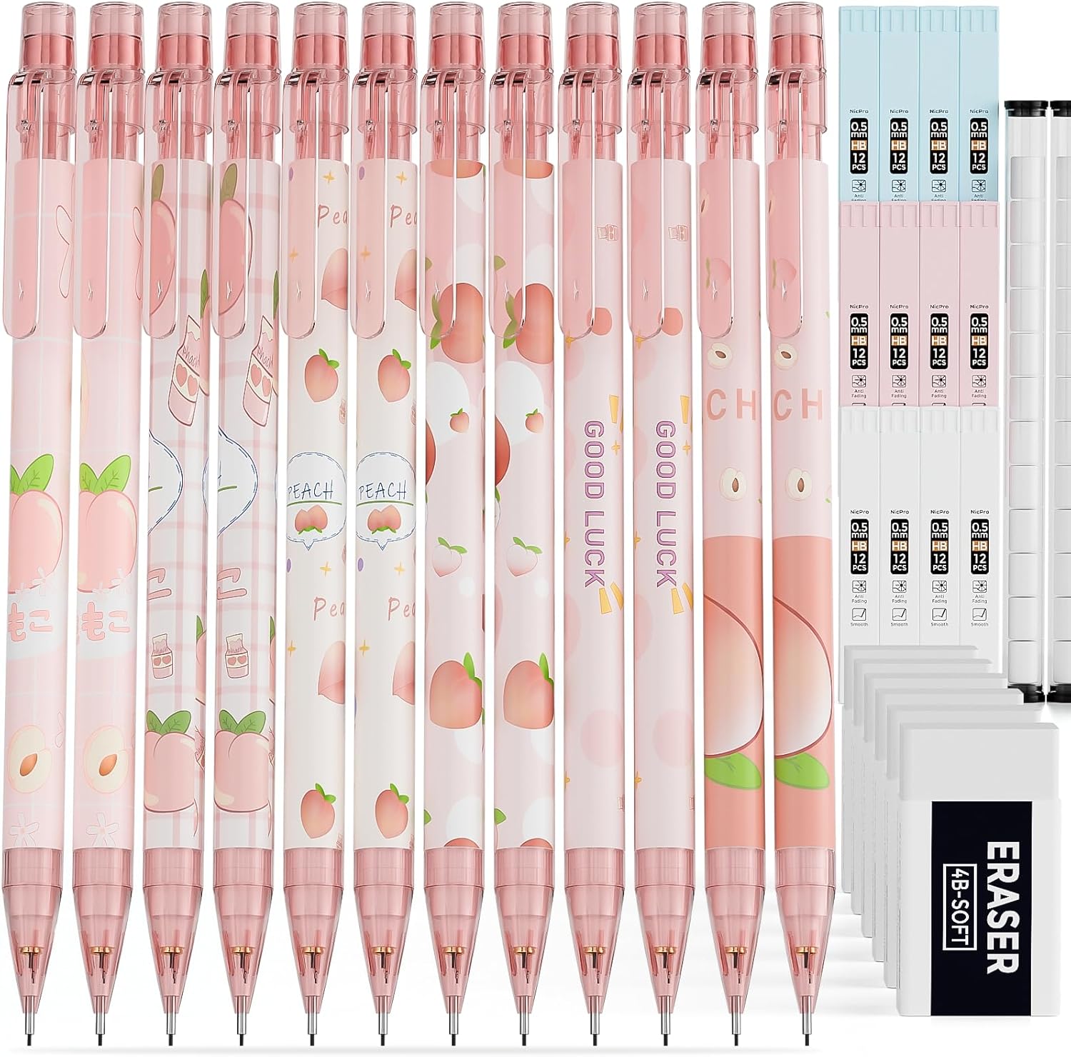 Amazon.com : Nicpro 12PCS Pink Mechanical Pencil Set, Cute Mechanical ...