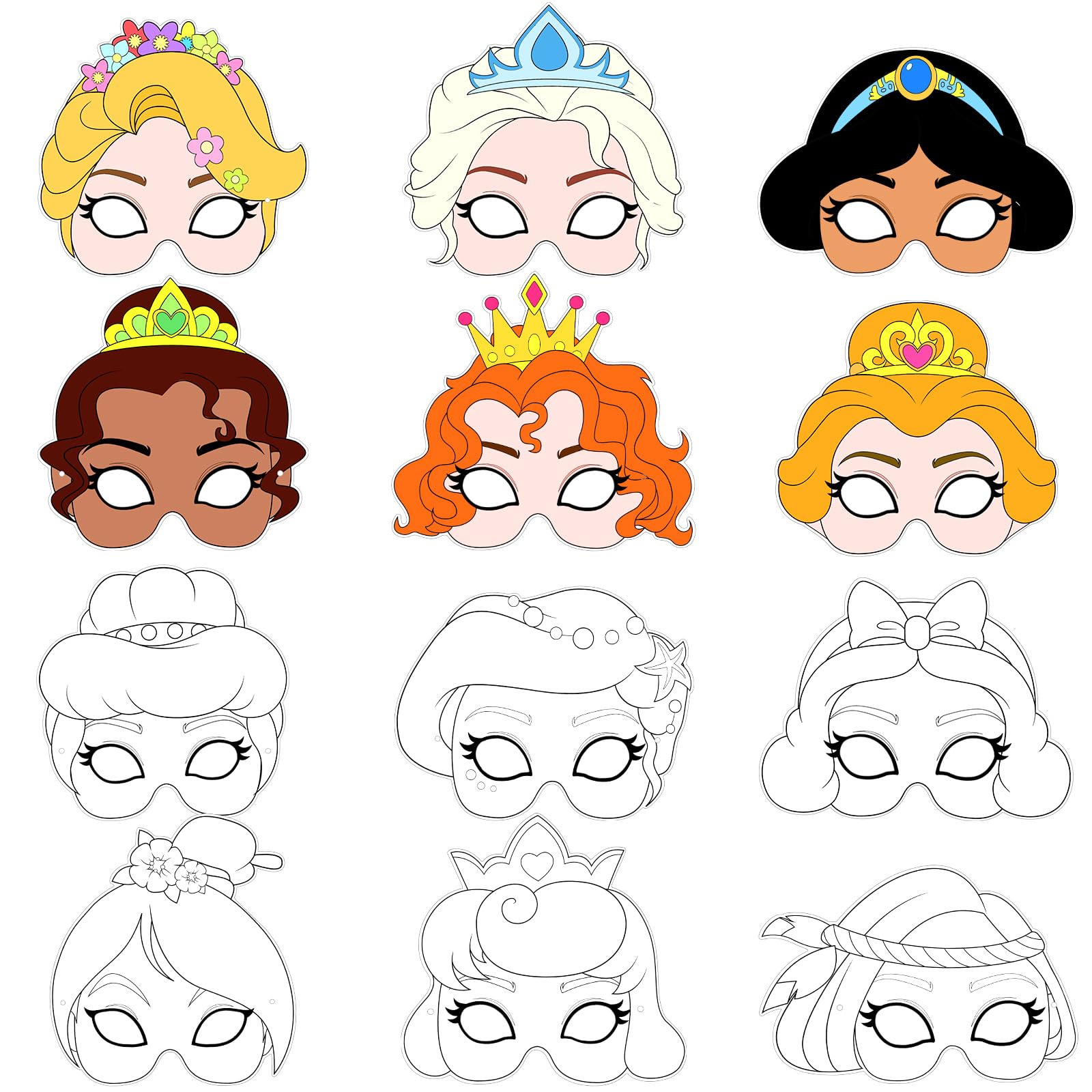 Hifot Princess DIY Masks for Kids Colour-In Masks 12pcs Graffiti ...