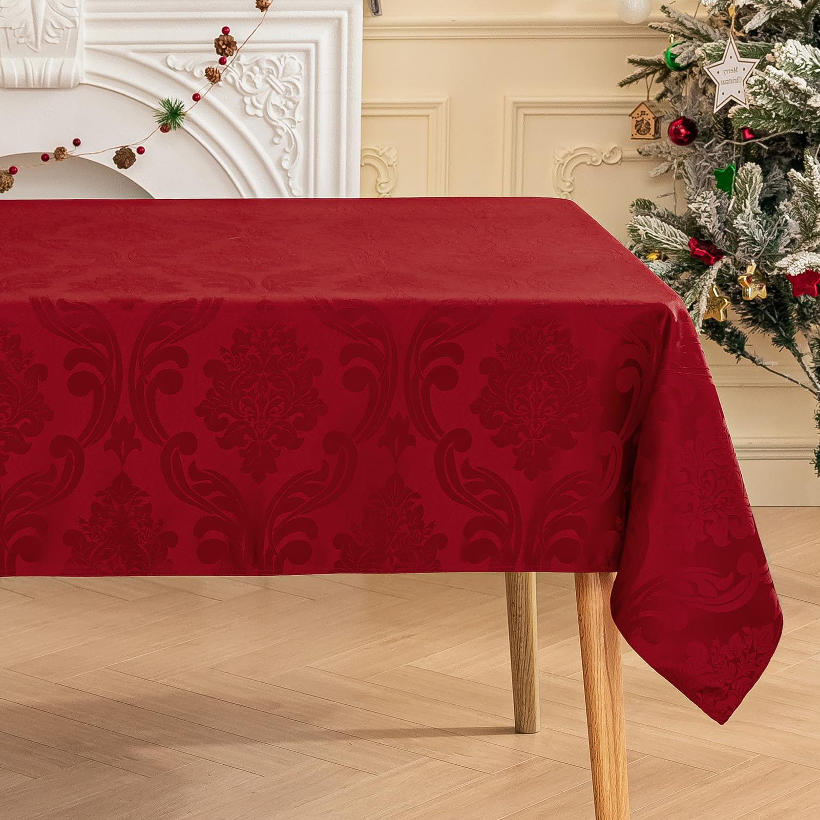 Amazon.com: Romanstile Christmas Jacquard Rectangle Tablecloth with Red ...