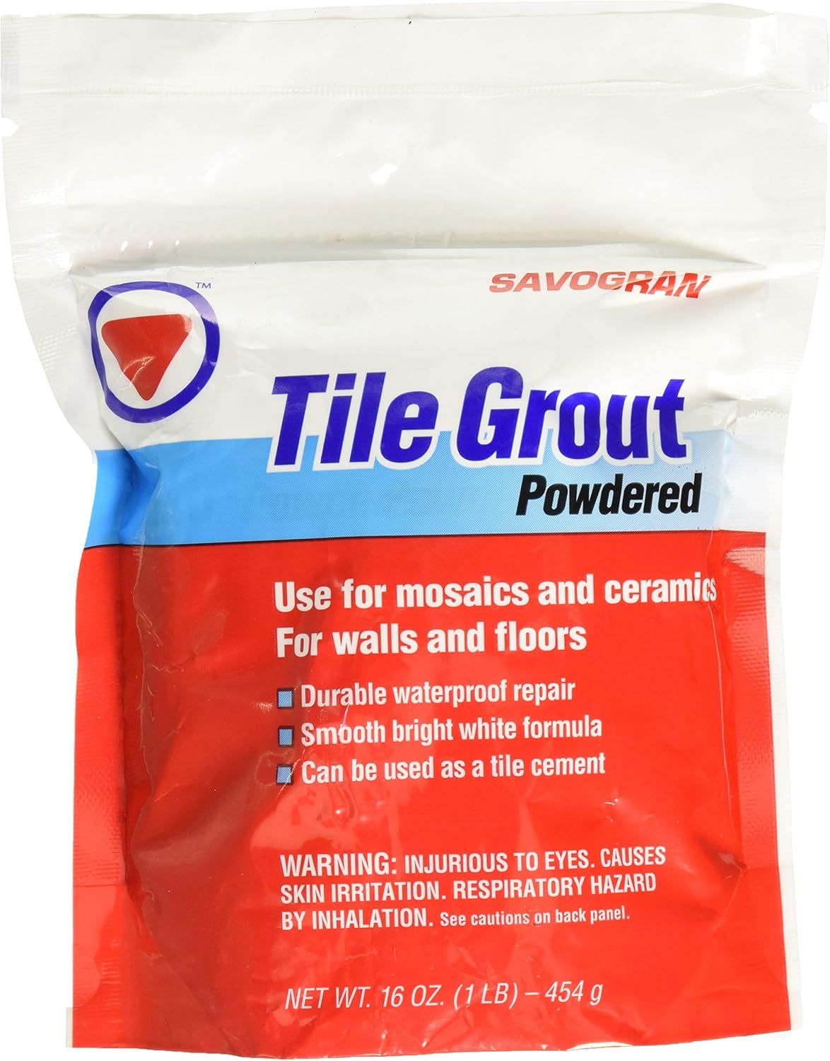 Savogran Tile Grout - 1lb Bag of Bright White Grout Powder Mix for Tile ...