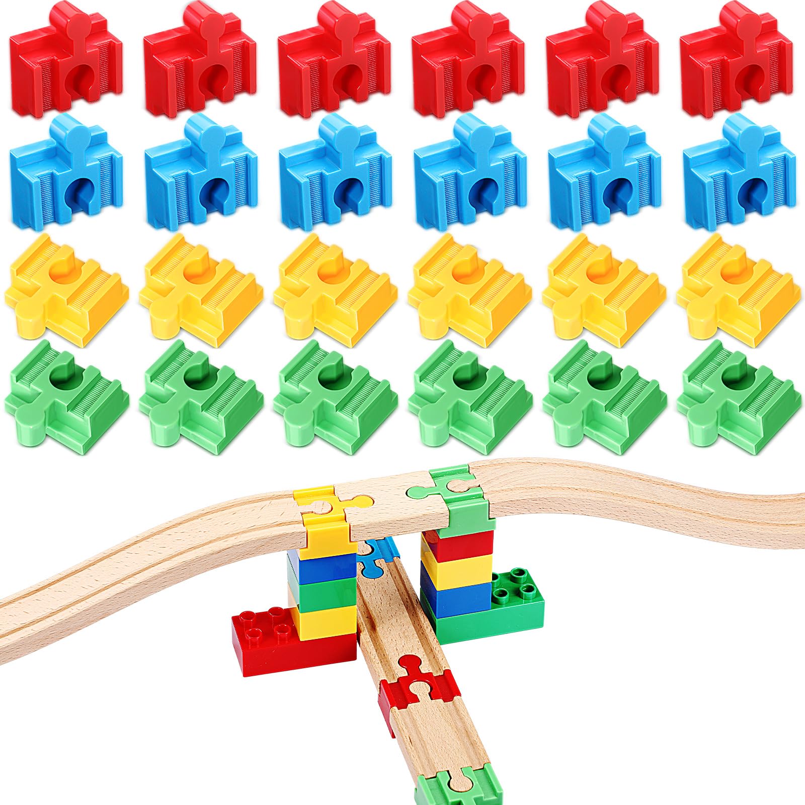 Amazon.com: Foilswirl 24 Pcs Wooden Train Track Accessories Multicolor ...