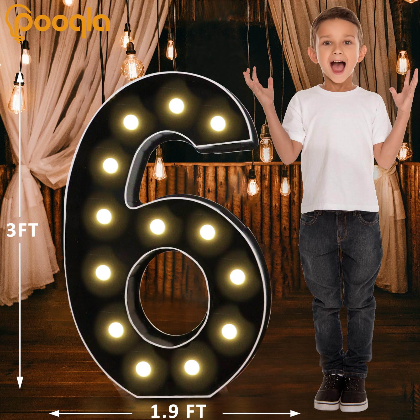 Pooqla 3FT Black Marquee Light Up Numbers, Large Lighted Marquee ...