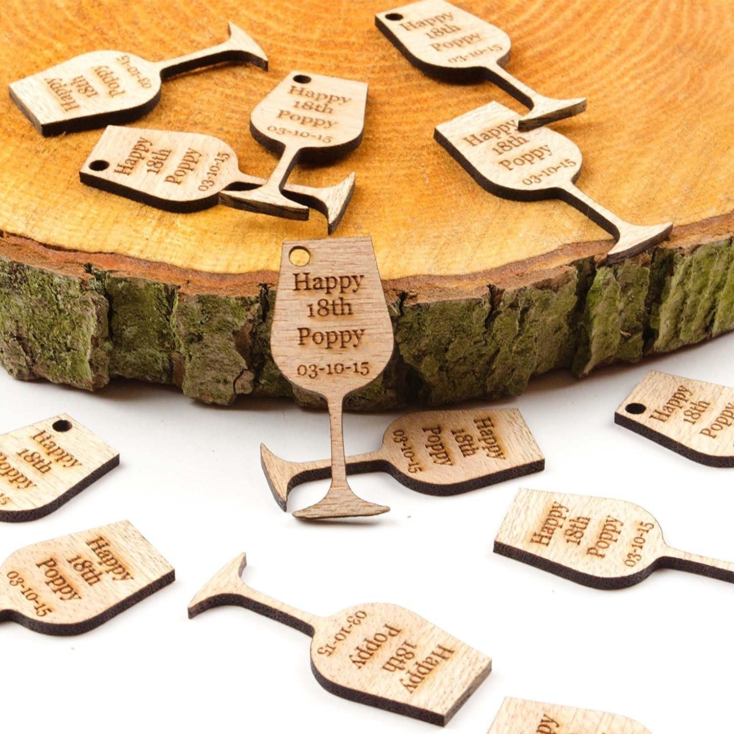 Personalised Rustic Wooden Drink Tokens or Vouchers, Wine Glass Wedding ...