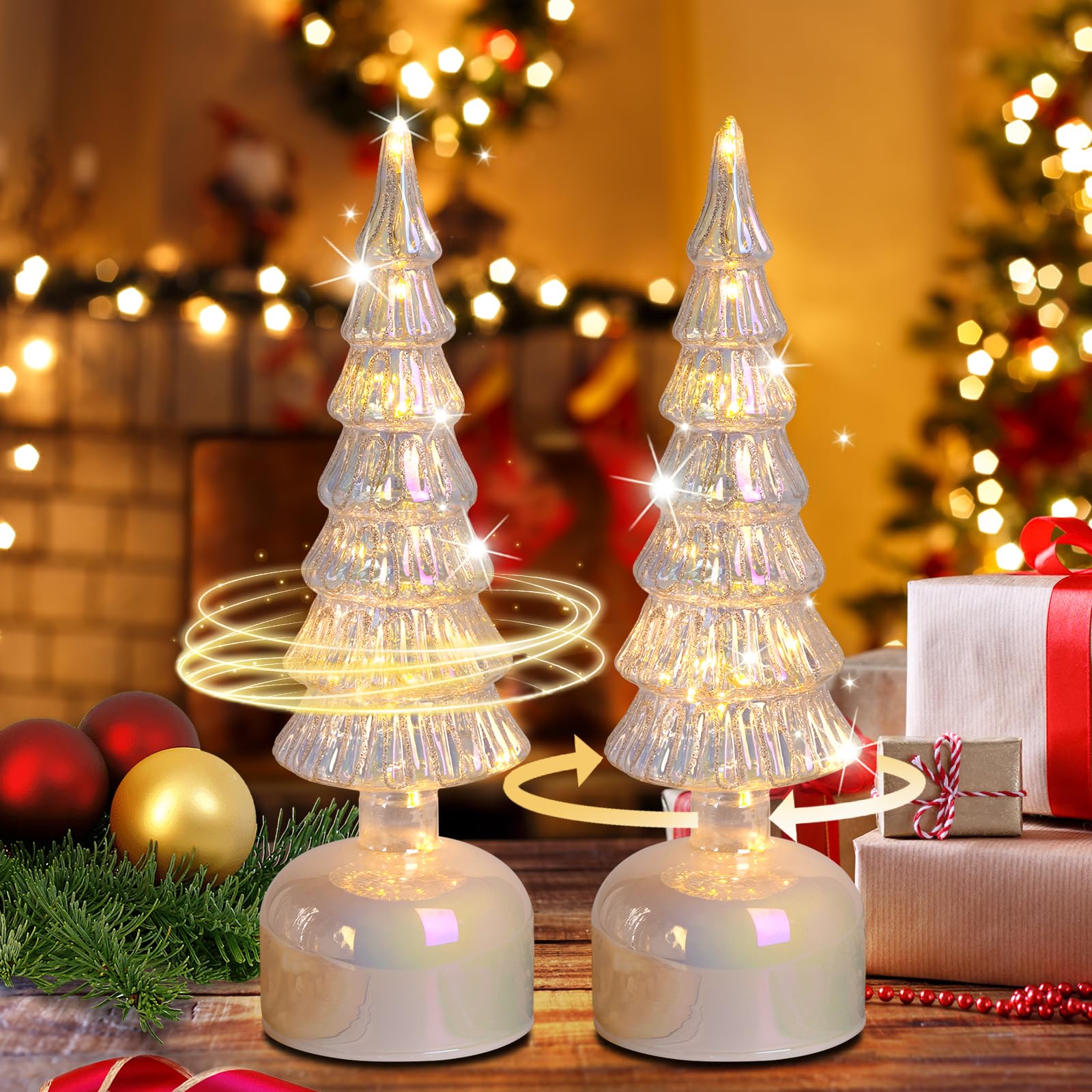 Glass Christmas Trees for Tabletop, Rotating Mercury Glass Christmas ...