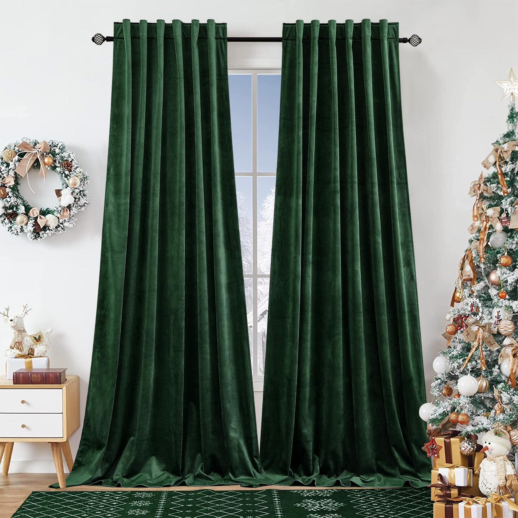 Amazon.com: Dchola Emerald Green Velvet Curtains for Bedroom Window ...