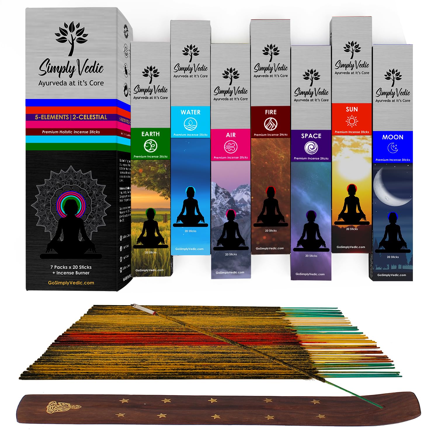 Simply Vedic Premium Incense Sticks Set of 5 Elements Earth, Water, Air ...