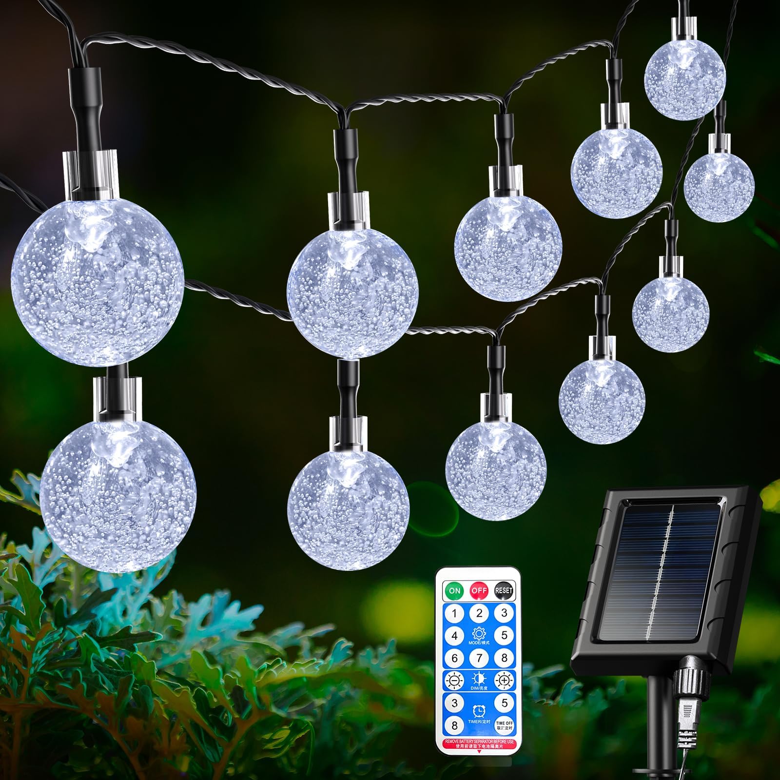 60LED 36FT Solar String Lights Outdoor,Crystal Globe Solar Lights ...