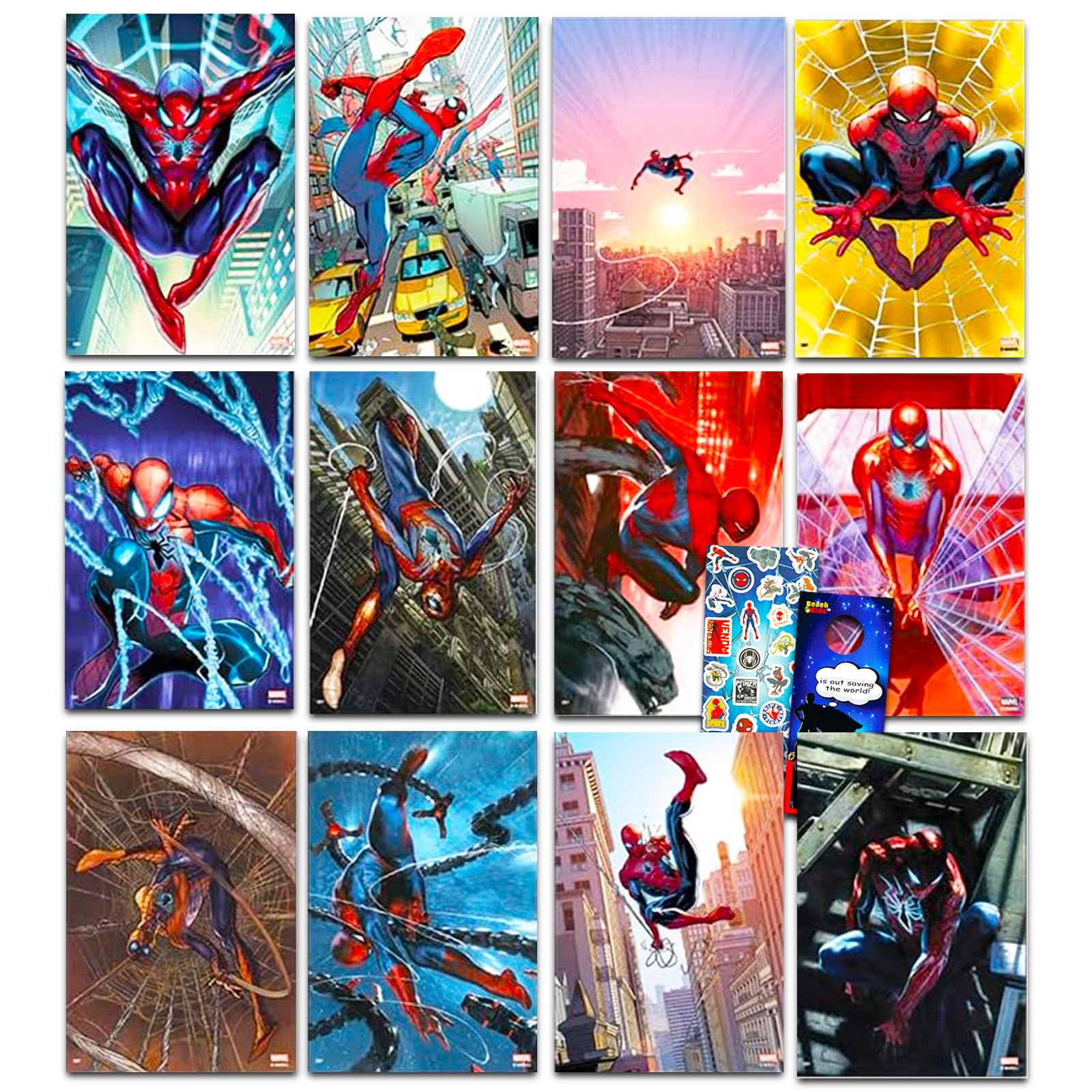 Amazon.com: Marvel Spiderman Mini Poster Set Room Decor Bundle with 12 ...