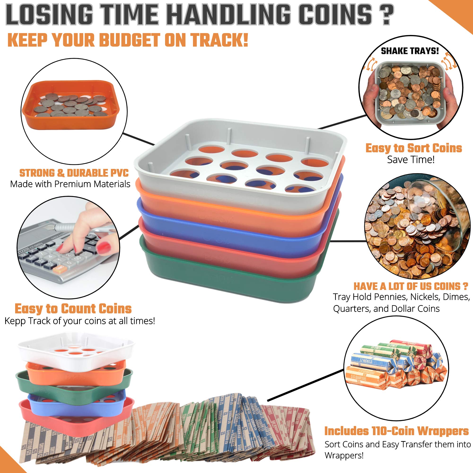 Snapklik.com : Coin Sorting Tray And Coin Separator- 5 Color-Coded ...