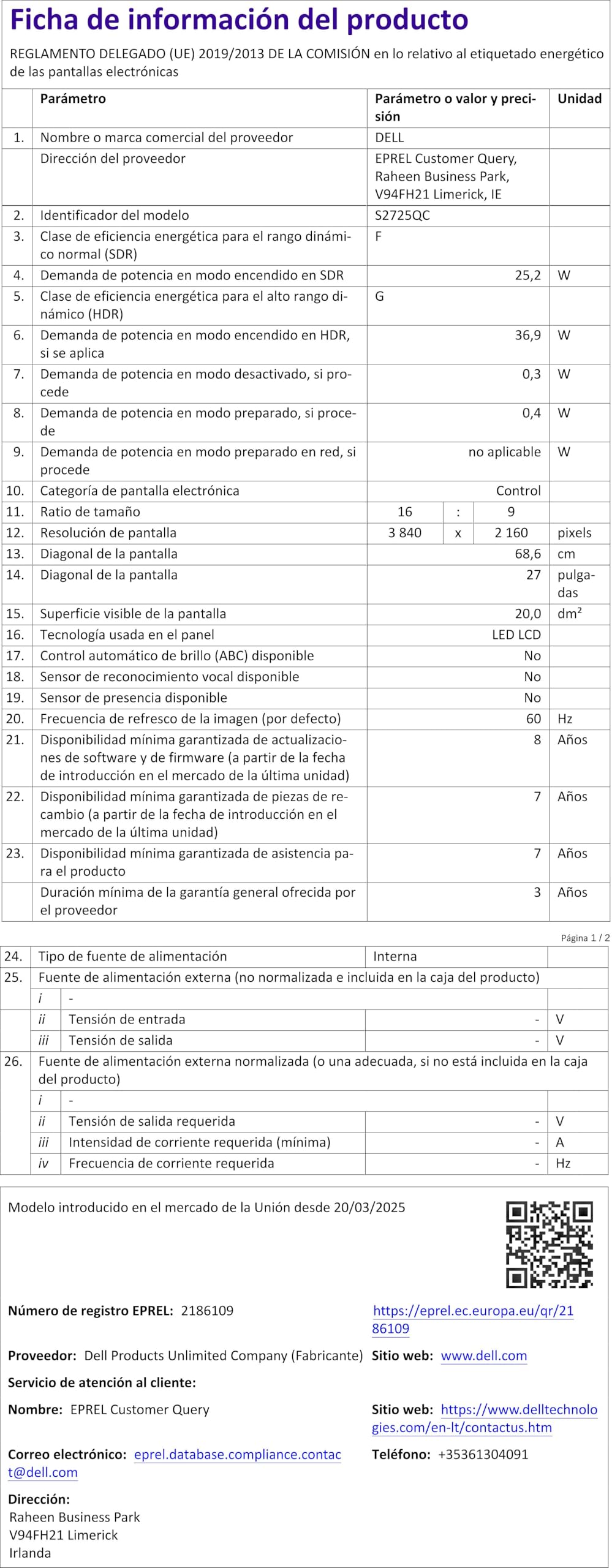 Dell 27 Plus Monitor - S2725QS, 4K UHD (3840x2160), 120Hz, IPS, 4ms, AMD FreeSync Premium, 99% ...