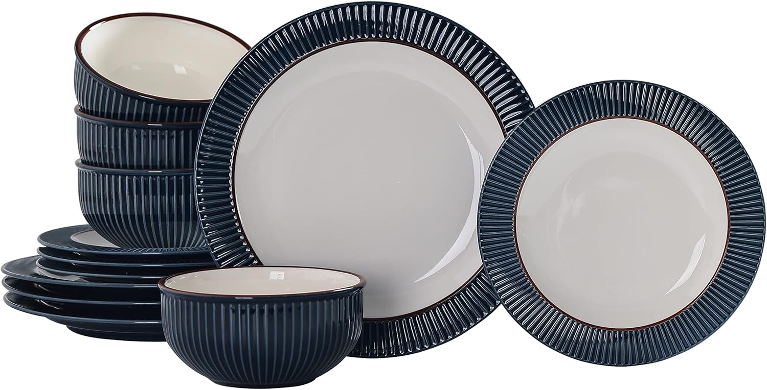 Amazon.com | Bico Helios Blue Stoneware 12 pieces Dinnerware Set ...