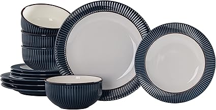 Amazon.com | Bico Helios Blue Stoneware 12 pieces Dinnerware Set ...