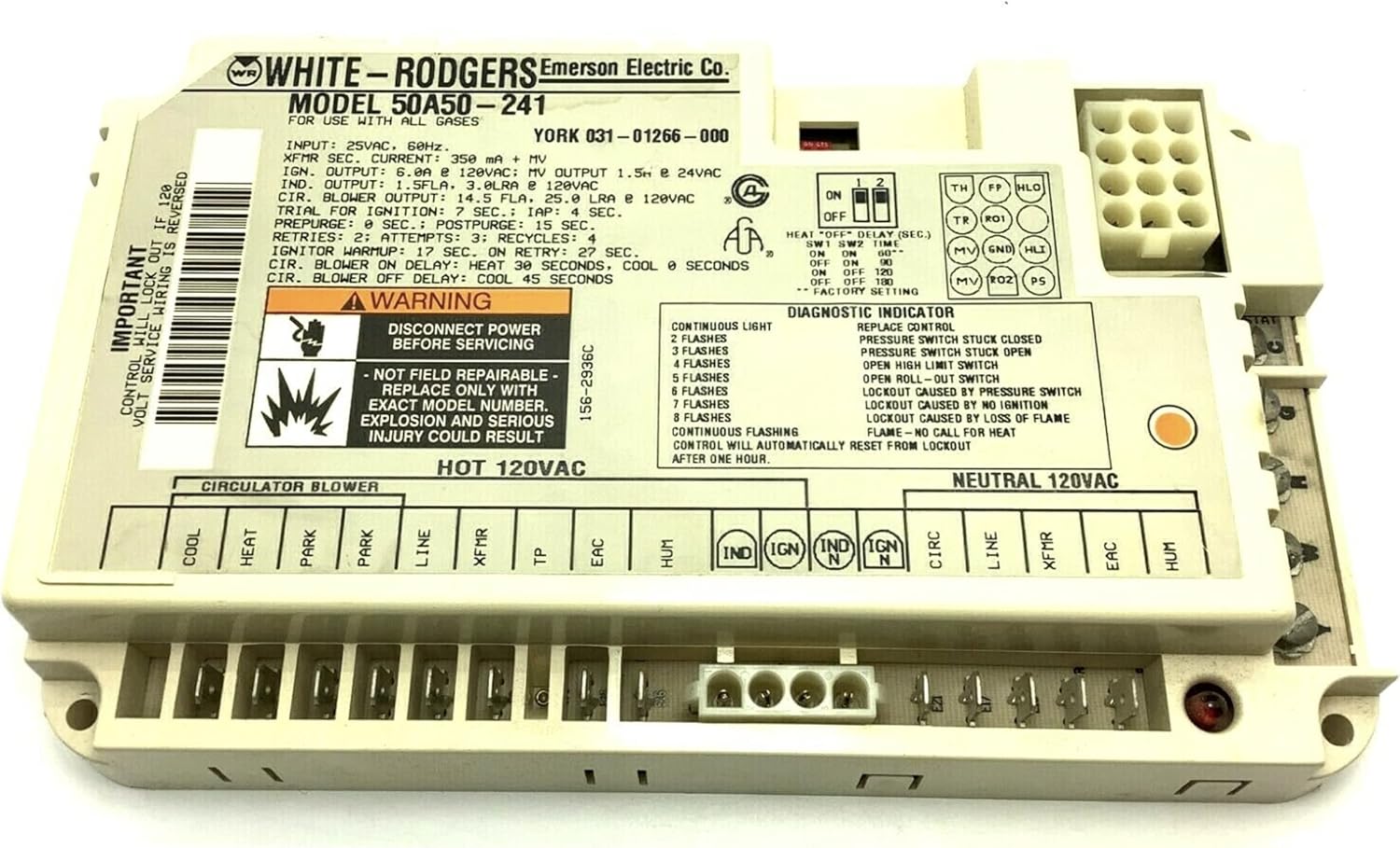 Furnace Replacement Circuit Boards WHITE RODGERS 50A50-241 Furnace ...