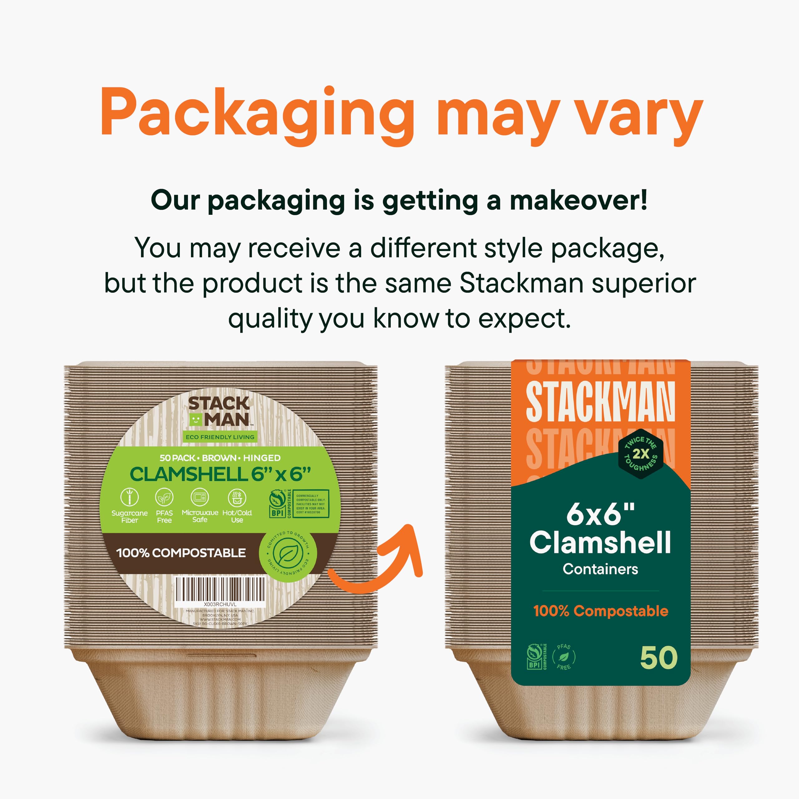 Snapklik.com : Case - 500-Pack 100% Compostable To Go Containers 6x6 ...