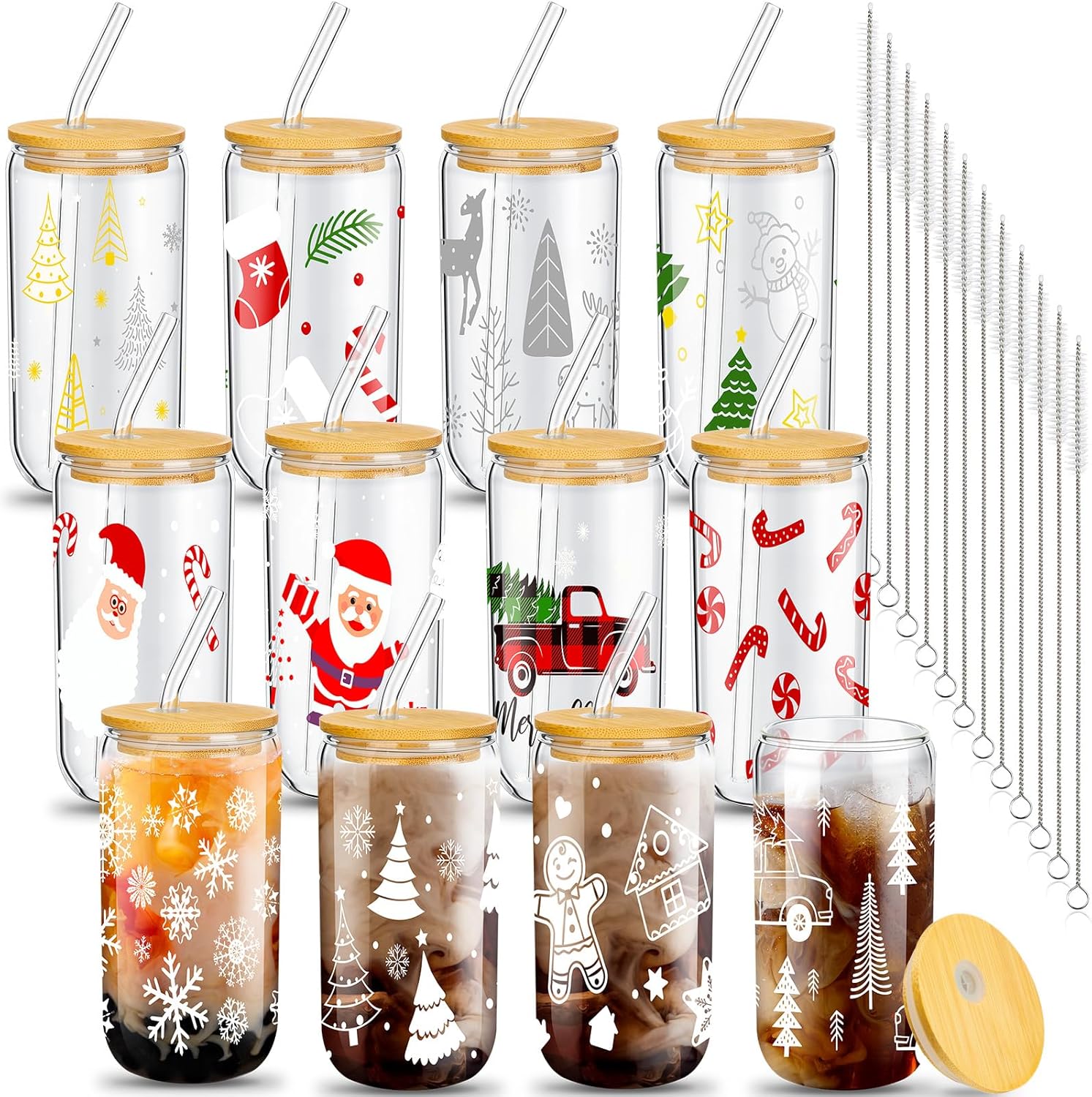 Amazon.com: Umigy 12 Pack Christmas Glass Cups, 16 oz Christmas Mason ...