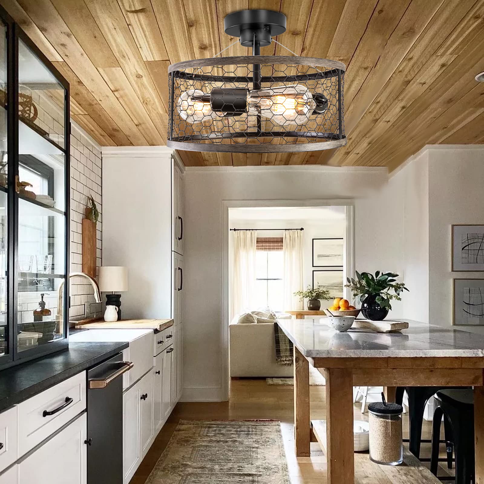 Snapklik.com : Ohniyou Rustic Ceiling Light Fixture 3-light,Farmhouse ...