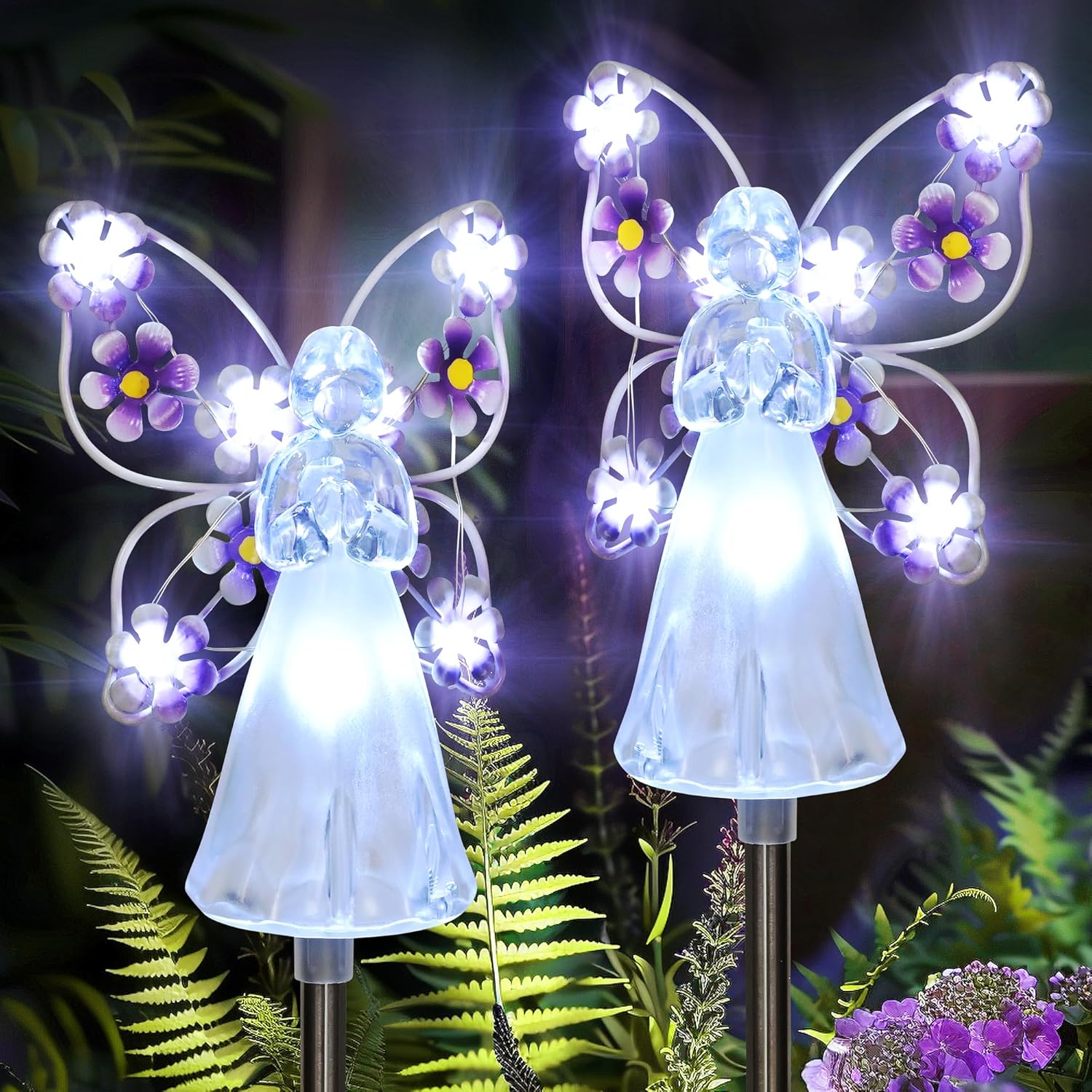GIGALUMI Solar Angel Garden Stake Lights - 2 Pack Angel Solar Lights ...