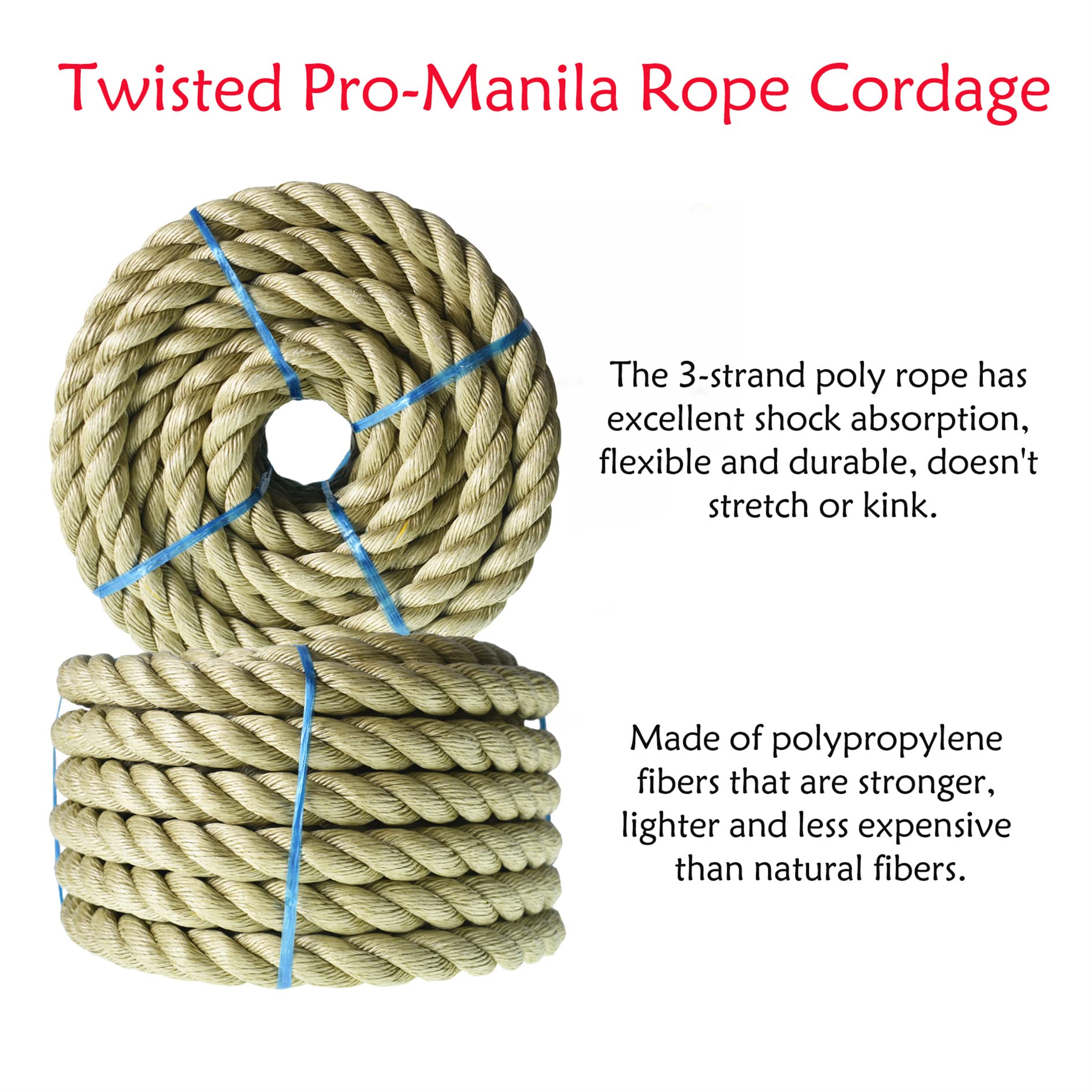 Snapklik.com : Elfinrm 1 Inch X 50 Feet Twisted ProManila Rope Cordage ...