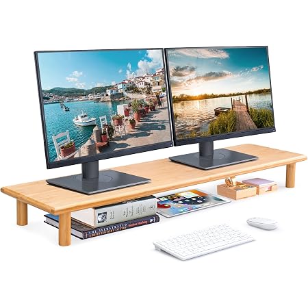 Amazon.com: Bamboo Dual Monitor Shelf for 2 Monitors, ROCDEER Monitor ...