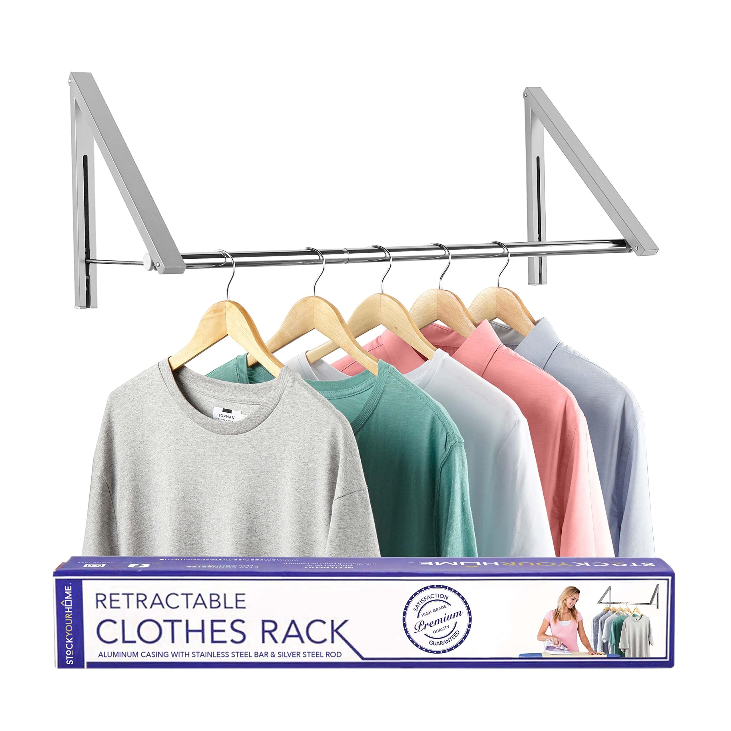 Double Foldable Clothing Rack w/ Extension Rod, Wall-Mounted ...