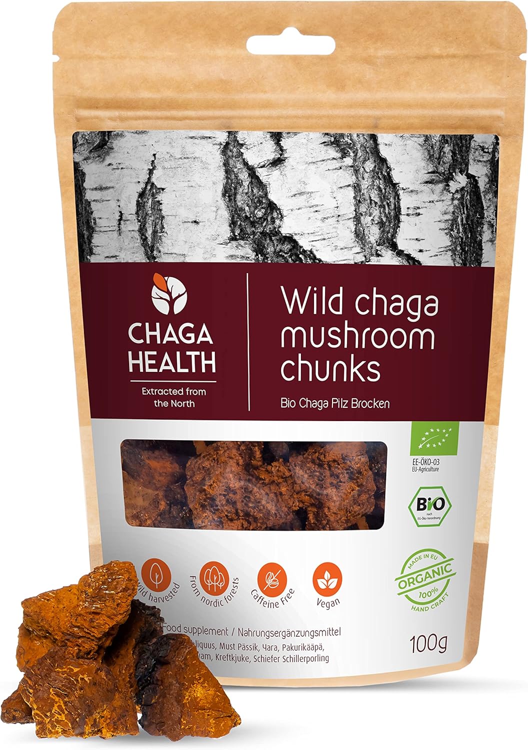 Chaga Health Chaga Pilz Brocken Bio - Wild geerntete Chaga Pilze aus ...