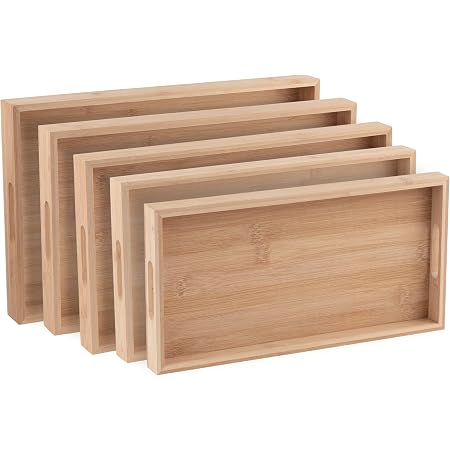Amazon.com: Hammont Bamboo Wooden Nested Serving Trays - Five Piece Set ...