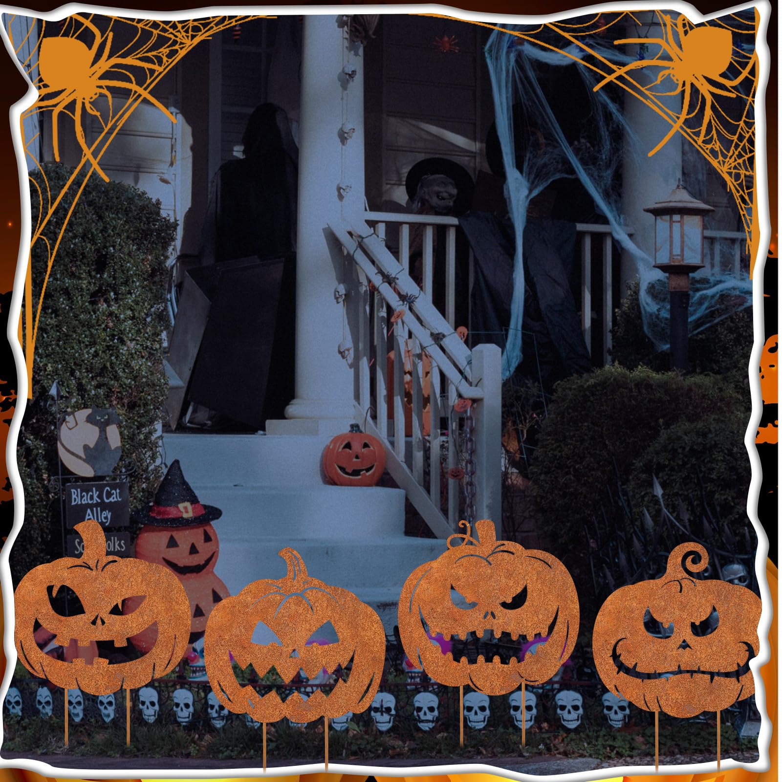 Snapklik.com : 4 Pcs Halloween Outdoor Decorations Rusty Pumpkin Metal ...