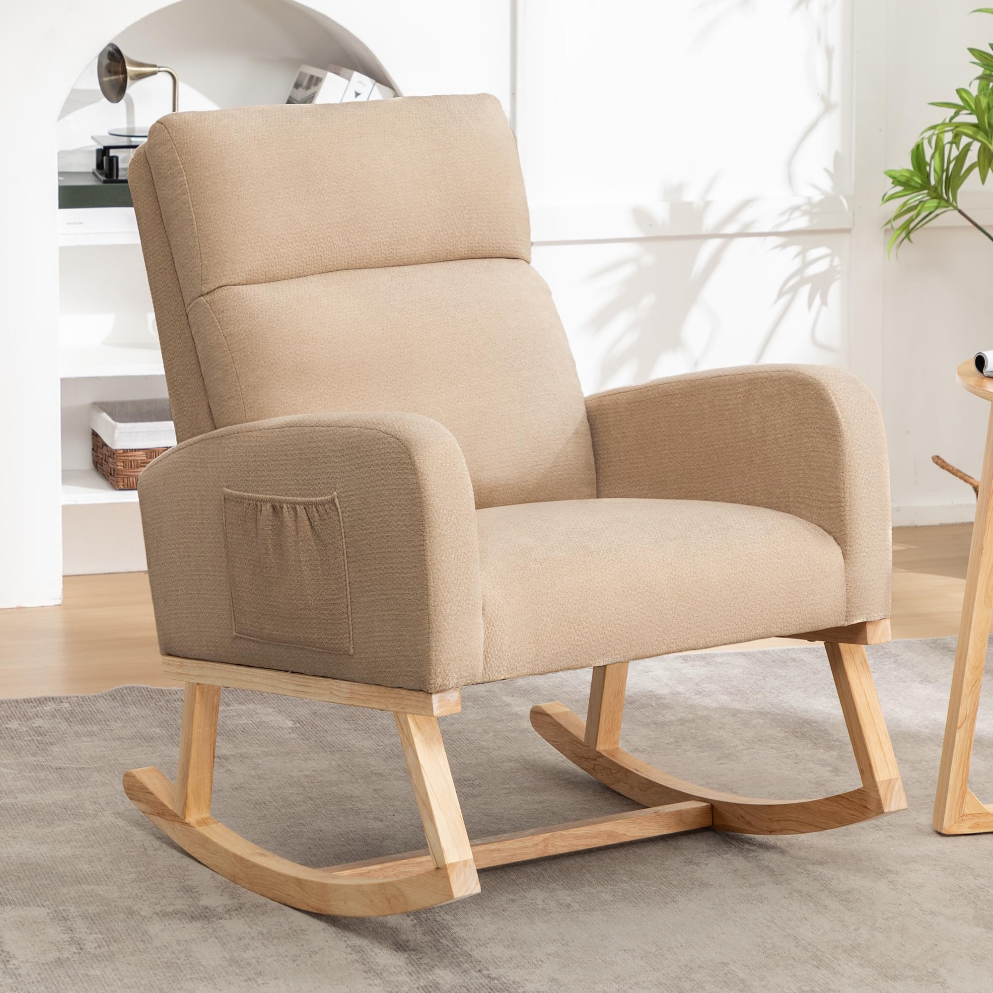 Amazon.com: HCHAIRH Rocking Chair Nursery, Upholstered Fabricr Nursing ...