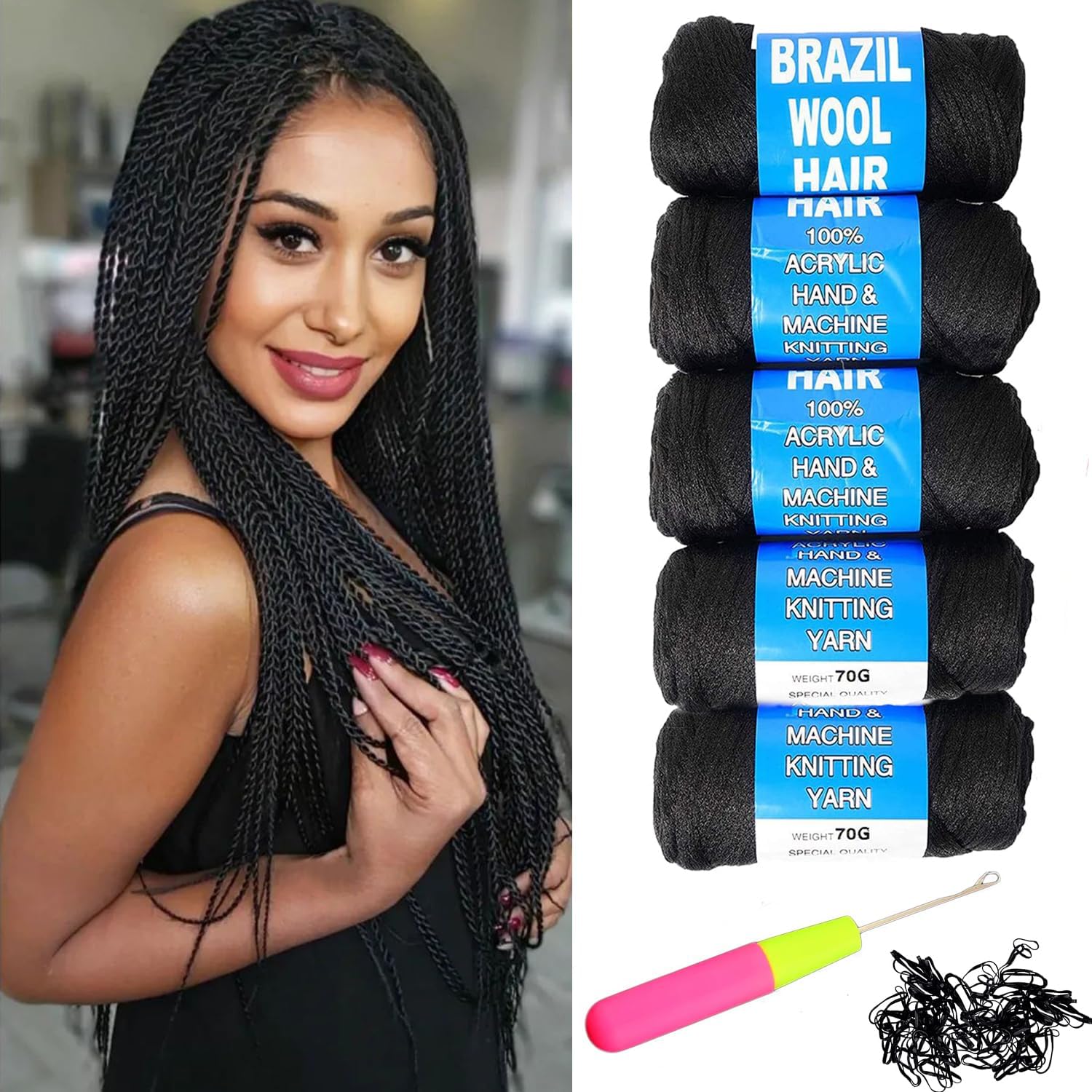 Amazon.com : Brazilian Wool Hair Acrylic Yarn 100% 5PCS for African ...