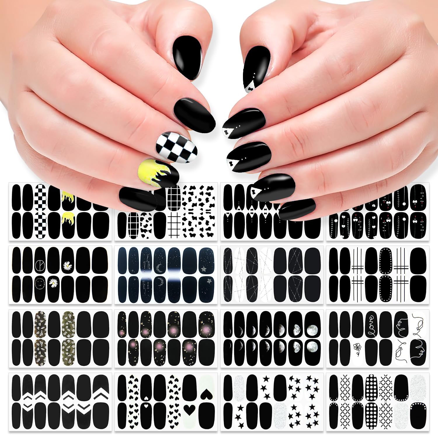 Amazon.com: DANNEASY 16 Sheets Black Nail Polish Stickers Full Nail ...