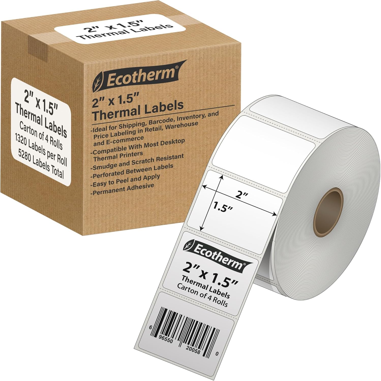 Amazon.com : 2" x 1.5" Thermal Labels | 4 Rolls | 5280 Labels | fits ...