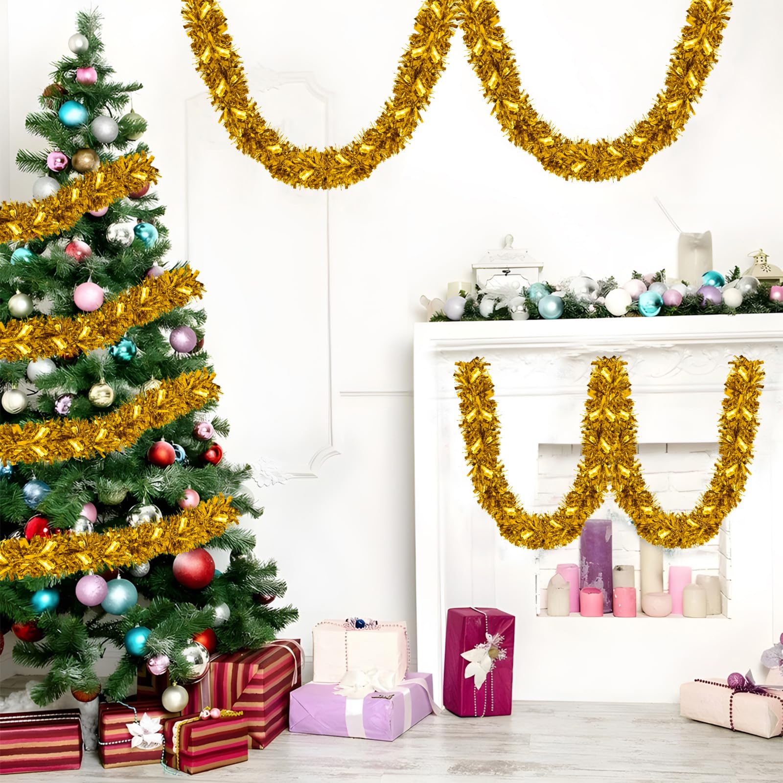 Snapklik.com : 66 FT Artificial Christmas Garland Winter Shiny Tinsel ...