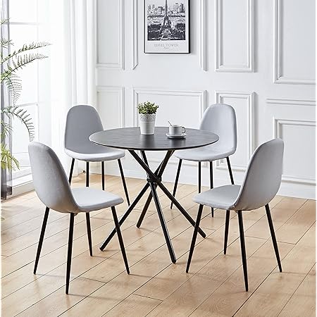 YULU Round Dining Table and Chairs Set 4, Mid Century Modern PU Padded ...